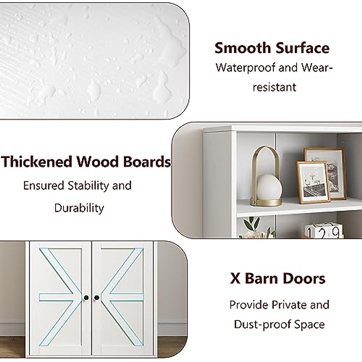 IDEALHOUSE White Bookcase with Doors Industrial Bookshelf 11.8in Depth Display Storage Shelves 71.4in Tall Farmhouse Bookcases Wooden 6 Shelf Bookshelvels for Bedroom, Living Room, Home Office, White