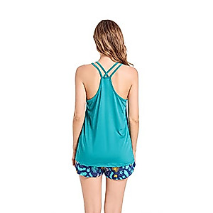 CHUNG Women Camisole Top Shorts Bottom Pajamas Set Loungewear Sleepwear Tank Cross Back,GreenSloth,XL