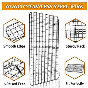 Stainless Steel Baking Sheet with Rack Set [2 Pans + 2 Racks], Cookie Sheet with Cooling Rack, Size 16 x 12 x 1 Inch, Non Toxic & Heavy Duty & Easy Clean (16 x 12 x 1 inch)