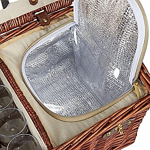 Juvale Large Wicker Picnic Basket, 4 Person Set with Utensils, Outdoor, Insulated Cooler Bag, Plastic Glasses, Plates, Stainless Steel Cutlery, Utensils, Family Size (18 x 12 x 10 in, Brown)