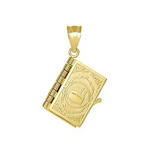 Islamic 10k Yellow Gold Qur'an 3D Book Muslim Bible Koran Necklace (16")