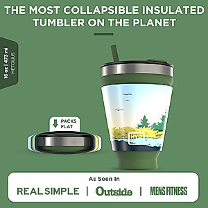 HYDAWAY Collapsible Tumbler with Lid and Straw - 16 oz I Portable, Insulated Silicone Travel Mug, Hot & Cold Foldable Cup for Coffee, Tea, Camping & Backpacking, Spill Proof Lid & Steel Rim