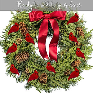 BANBERRY DESIGNS Red Feathered Cardinal Bird Ornaments - Set of 20 Cardinal Clip-On - Flocked with Feathered Wings and Tail 3" L