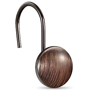 CHICTIE Bronze Shower Curtain Hooks Rings,Oil Rubbed Metal Rust Resistant Decorative Shower Curtain Hooks,Set of 12 Farmhouse Style Shower Rings Hangers for Bathroom