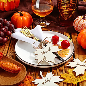 Bucherry 12 Pieces Fall Thanksgiving Place Cutout Thankful Grateful Blessed Place Cards Thankful Rustic Wooden Sign Hanging Ornament Table Setting Decorations