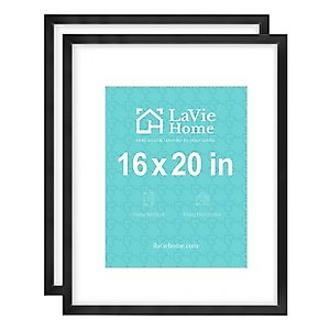 LaVie Home 16x20 Picture Frames (2 Pack, Black), Simple Designed Frame for Pictures 11x14 with Mat, Horizontal and Vertical Formats for Wall Mounting, Ideal for Home Decor and Office Decor