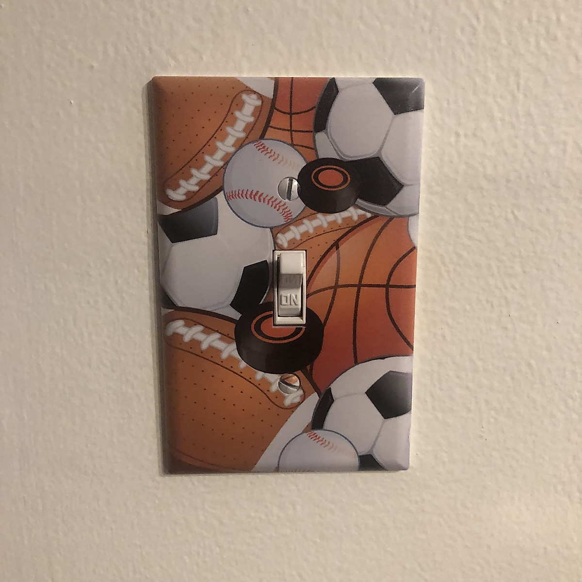 Kids Sports Decor Light Switch Cover Plate Soccer, Football, Baseball, Hockey Decorative Nursery Teen Toddler Room Bedroom Bathroom Playroom DIY Wall Decoration (Sports)