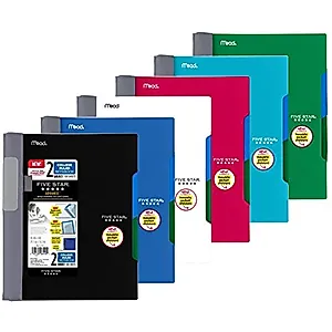 Five Star Advance Spiral Notebook-Medium Size, 2 Subject, College Ruled, 9.5 x 6 Inch, Assorted Colors, 6 Pack