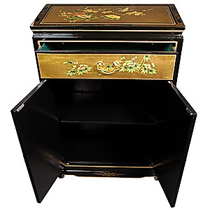 Oriental Furniture 36" Gold Leaf Shoe Cabinet - Birds and Flowers