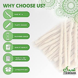 TISWAAK - Pack of 12 Miswak Stick Natural Teeth Whitening Kit – Muslim Natural Flavored Herbal Toothbrush Miswak Sticks Vacuum Sealed with Holder for Healthy Gums, Teeth & Fresher Breath || Pack of 12