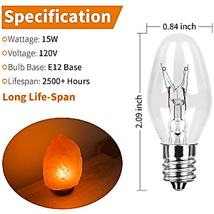 COLWATT 15-Pack Salt Lamp Bulbs, 15 Watt Light Bulb for Himalayan Salt Lamp Baskets, 120V C7 Small Night Light Bulbs, 2200K Warm White, Dimmable