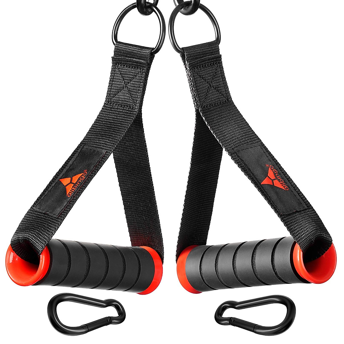 allbingo Solid Gym Handles for Cable Machine Resistance Bands, Ultra Heavy Duty Comfortable Sturdy Exercise Handle Grips Attachment with Large Clips for Pulley LAT Pulldown System (Red)