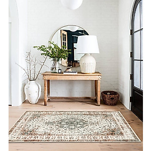 Moespace Oriental Area Rug - 3x5 Washable Rug Boho Non-Slip Indoor Rug for Kitchen Entryway, Low-Pile Front Door Mat Print Distressed Accent Rug for Bedroom Entry Foyer Laundry, Taupe