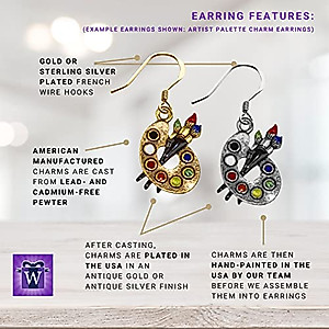 Whimsical Gifts Handpainted Dental Tooth Charm Earrings | Handmade in USA | Antique Gold Finish| French Wire Hooks | Lead-free Pewter