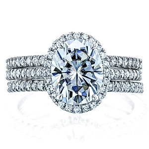 Kobelli Oval Moissanite Halo 3-Piece Bridal Rings Set 2 1/2 CTW 14k White Gold, 7
