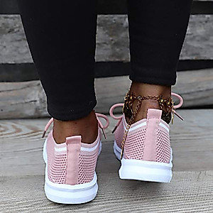 justHIGH Women's Athletic Road Running Mesh Breathable Casual Sneakers Lace Up Comfort Sports Student Fashion Tennis Shoes Pink