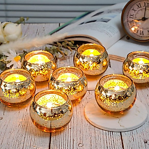 Tebery 12 Pack Round Gold Votive Candle Holders, 2-Inch Glass Tealight Candle Holder for Table Centerpiece, Wedding Decoration, Party, and Home Decor