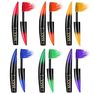 Joyeee Colored Mascara, 6 Colors Colorful Mascara Set, Waterproof and Smudgeproof Longlasting Mascara for Eyelashes, Blue Purple Green Red Yellow Orange Mascara