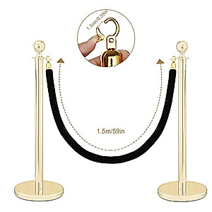 4PCS Black Velvet Stanchion Rope, 5.25 Feet Crowd Control Stanchion Ropes Fit for Movie Theaters, Grand Openings, Hotels