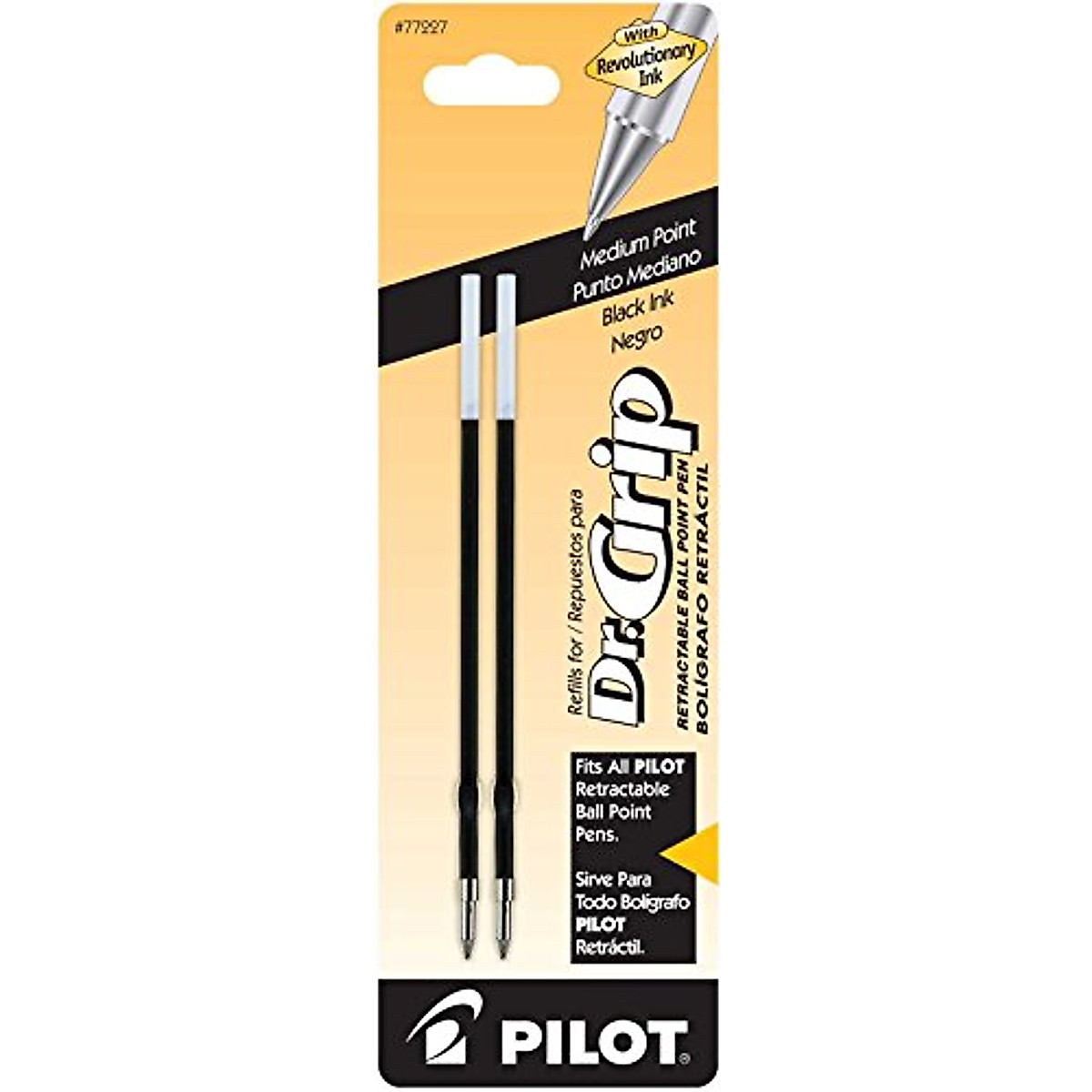 Pilot Dr. Grip Ballpoint Ink Refill, 2-Pack for Retractable Pens, Medium Point, Black Ink (77227)