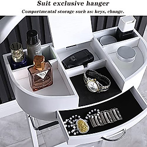 FOLREORP with Drawer Wardrobe Valet Stand white Wood Suit Valet Rack Freestanding Contour Hanger Trouser Shoe Rack Tie & Belt Stand Organizer Easy to Assemble for Both Living Room and Bed Room