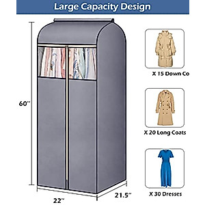 SLEEPING LAMB 60'' Hanging Garment Bags for Closet Storage Sealed Completely Jackets Coats Suits Clothes Rack Cover for Wardrobe with Clear PVC Window, 2 Packs, Grey (Hanging Rod Not Included)