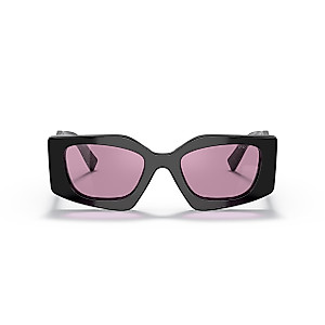 Prada PR 15YS 1AB07Q Black Plastic Irregular Sunglasses Purple Mirror Lens