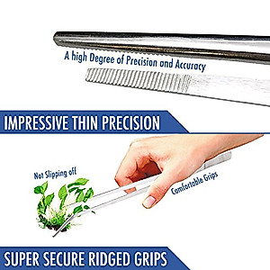 10 Inch Tweezers Stainless Steel Curved Serrated Tip, Heavy Duty Precision Handle Kitchen Cooking Tweezer Tongs, Daily Garden Craft Tool Aquascaping and Repairing
