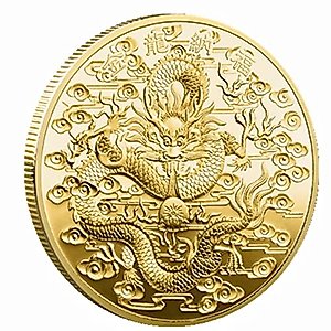 Chinese Traditional Dragon Phoenix Coin, Commemorative Badge Collection Coin for Couple (Gold)