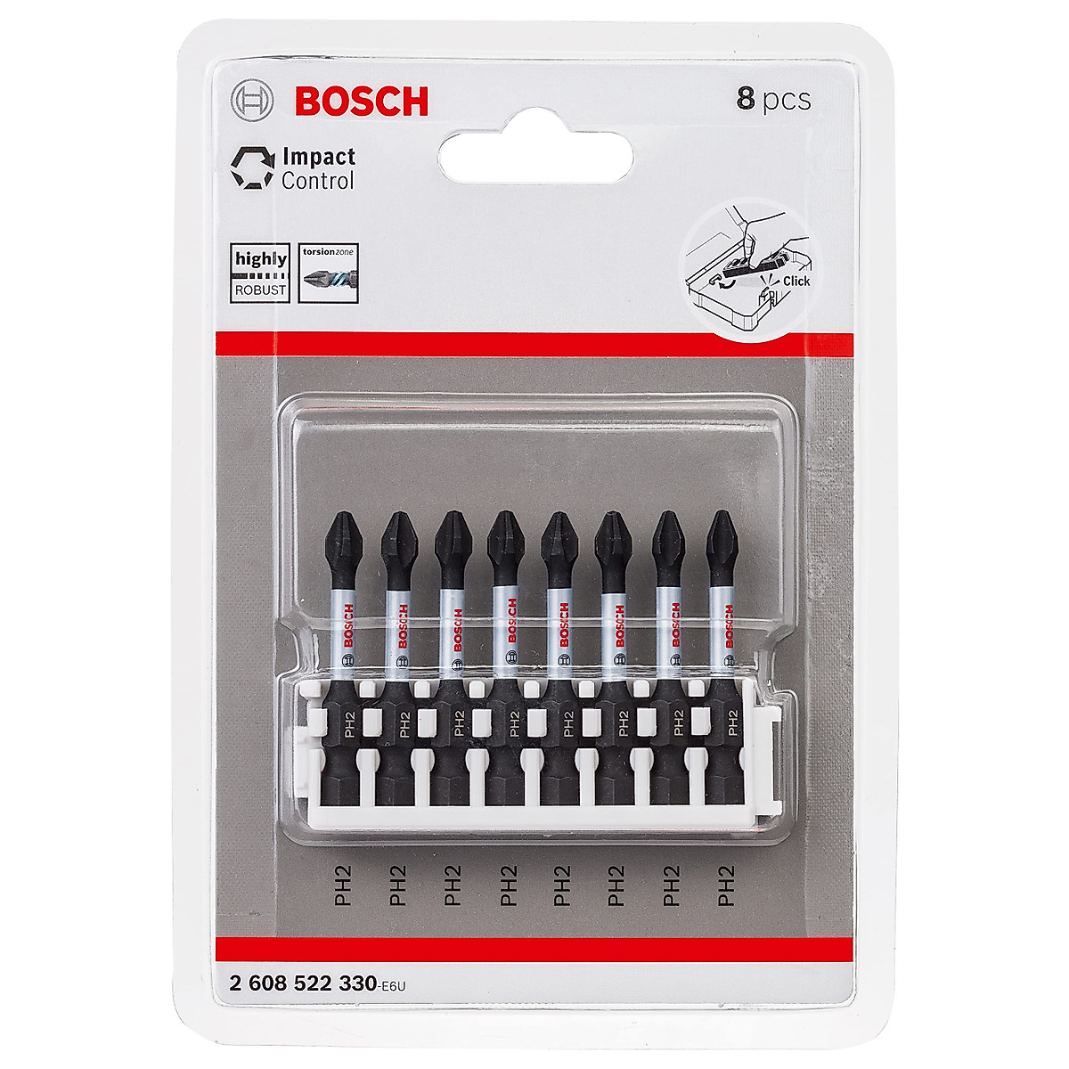 Bosch Professional 8pcs. Screwdriver Bit Set Phillips (Impact Control, PH2 Bits, Length 50 mm, Pick and Click, Accessory Impact Drill)