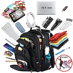 VECKUSON Large 18.4 Inch Laptop Backpack with USB Charger Port, TSA Friendly Flight Approved and RFID Anti-Theft Pocket, Red