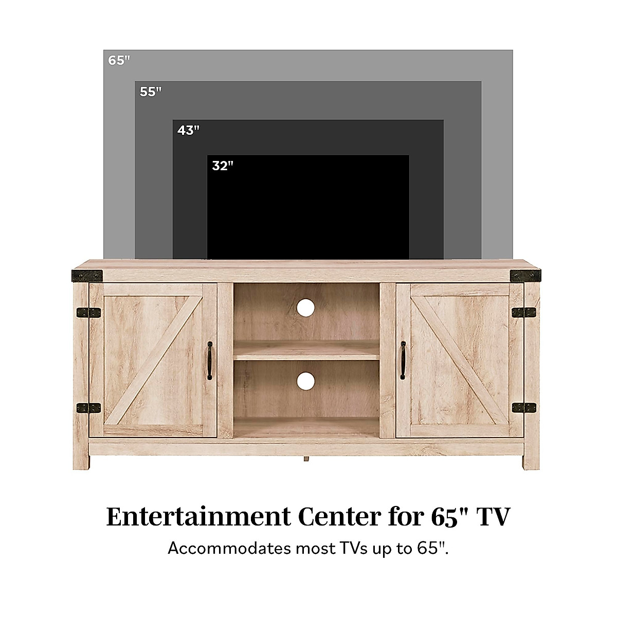 Walker Edison Georgetown Modern Farmhouse Double Barn Door TV Stand for TVs up to 65 Inches, 58 Inch, White Oak