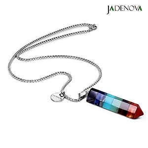 JADENOVA 7 Chakra Necklace Pendant Hexgonal Energy Healing Gemstone Crystal Dowsing Divination Pendulum 18 Inches Stainless Steel Chain