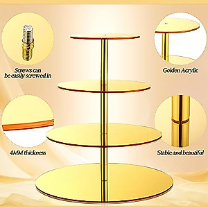 Jinei 4 Tier Gold Mirror Cupcake Stand Round Cupcake Display Holder 4 Tier Cupcake Tray for 38 Cupcakes Acrylic Cake Tower Display Dessert Stand Cup Cake for Wedding Christmas Birthday Party