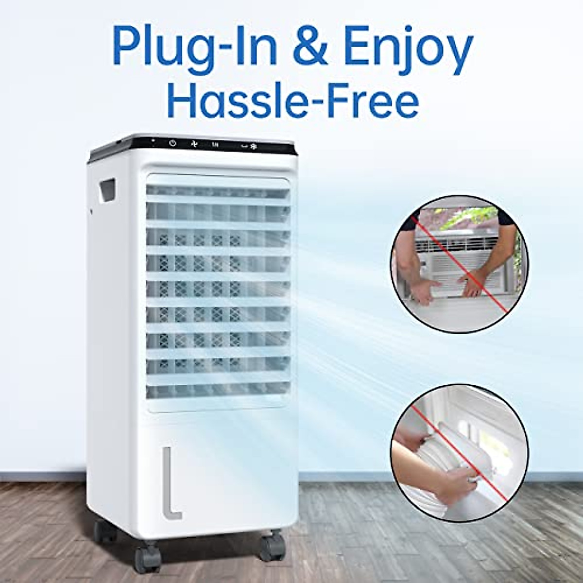 Evaporative Air Cooler, fancole 3-in-1 Portable Air Conditioner, 4 Ice Packs Room Cooler w/ 20FT Remote Controller, 1.85Gallon Water Tank For 8Hrs Cooling, Evaporative Cooler for Indoor,22INCH