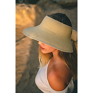Pineapple&Star Vienna Visor Women's Summer Sun Straw Foldable Hat UPF 50+ (Beige)