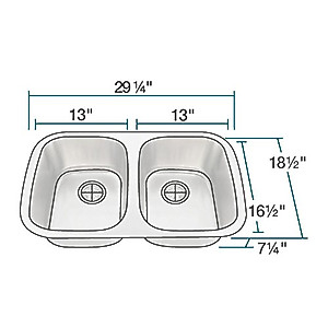 MR Direct 510-16-ENS Stainless Steel Undermount 29-1/4 in. Double Bowl Kitchen Sink with Additional Accessories, 16 Gauge