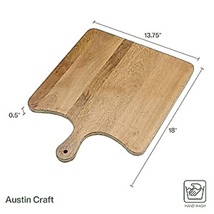 Fitz and Floyd Austin Craft Maryn Mango Wood Paddle Cheese Charcuterie Serving Board, 18-Inch, White