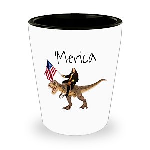 Ben Franklin Shot Glass | Franklin Riding A Dinosaur Shot Glass