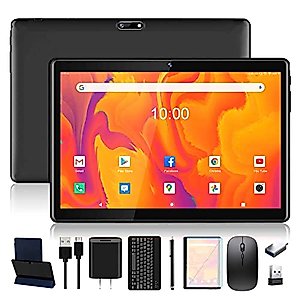 2024 Newest 10.1 Inch Android Tablet With Keyboard - 5G WIFI Tablets Ultra-Portable- RAM 4GB | ROM 64GB 128GB Expandable -6000mAh | Dual Camera | Bluetooth 5.0| 1080FHD | GPS | Mouse/Stylus-Black