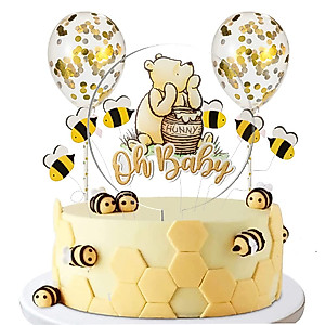 Winnie Cake Topper Oh Baby Acrylic Cake Topper with Cute Bees and Balloons Cake Decoration for Kids Birthday Baby Shower Party Supplies