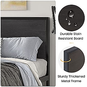 SHA CERLIN Full Bed Frame with Headboard, Heavy Duty Platform Bed with Under-Bed Storage, Solid Wood Slats & Metal Construction, No Box Spring Needed, Easy Assembly, Black Oak