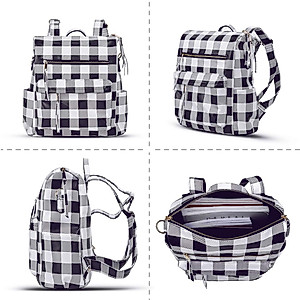 CRAZITAYA Womens Buffalo Plaid Check Backpack Purse,Nappy Diaper Bags for Mom Multi-Function Zip Leather Large Daypack(White Plaid)