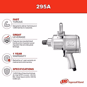 Ingersoll Rand 295A 1" Air Impact Wrench, 1475 ft-lbs Max Torque, , Pistol Grip