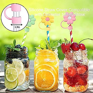 10Pcs Straw Cover Cap for Stanley Cup 40&30 Oz Straw Cap Silicone Straw Tips Cover Cute Cartoon Dustproof Splashproof Drinking Straw Lids Protector (Flower)