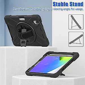 ZenRich iPad Mini 7 Case (A17 Pro 2024), Heavy Duty Shockproof Rugged Case for iPad Mini 7th/6th Generation with Pencil Holder/Kickstand/Hand Strap/Carrying Shoulder Belt, Black