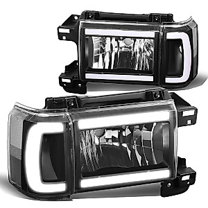 Auto Dynasty LED DRL Headlight Lamps Compatible with Ford F150 F250 F350 Bronco 87-91, Driver and Passenger Side, Black Housing Clear Corner