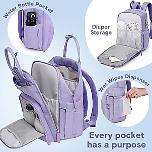 RUVALINO Diaper Bag Backpack - Multifunction Waterproof Travel Backpack, Maternity Baby Bag Tote for Girls with Changing Pad & Stroller Ring & Pacifier Case - Baby Registry Search - Taro Purple