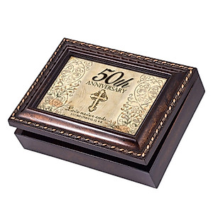 Cottage Garden 50th Anniversary Celebrate Burlwood Rope Trim Jewelry Music Box Plays Canon in D