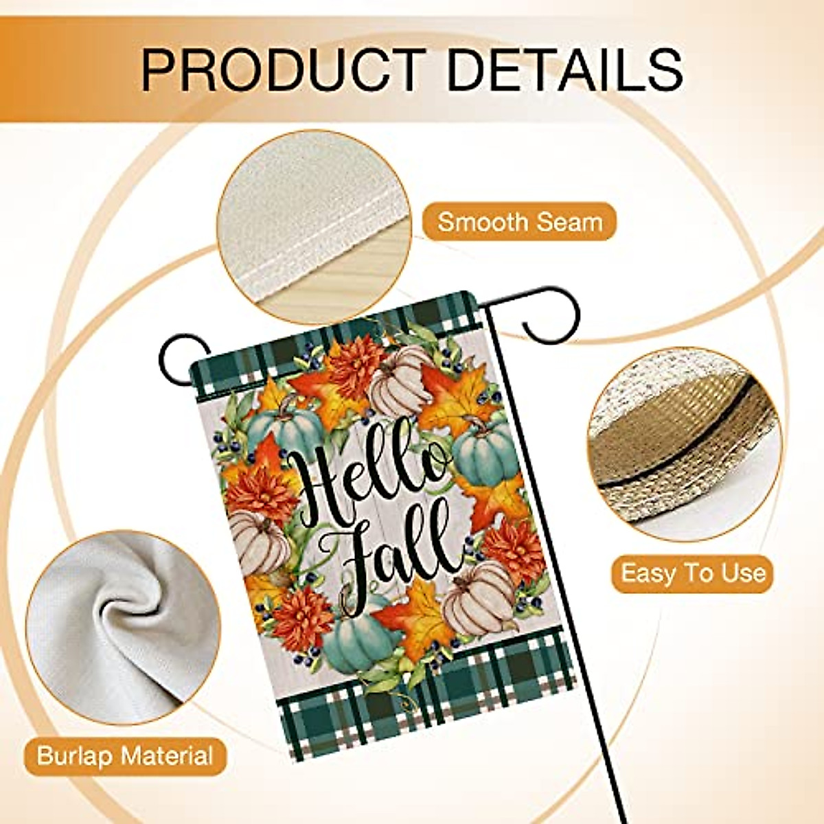 Hzppyz Hello Fall Home Decorative Garden Flag Pumpkins Maple Leaves Wreath, Welcome Autumn House Yard Blue Buffalo Plaid Decor, Farmhouse Outside Decoration Seasonal Harvest Outdoor Small Flag 12 x 18